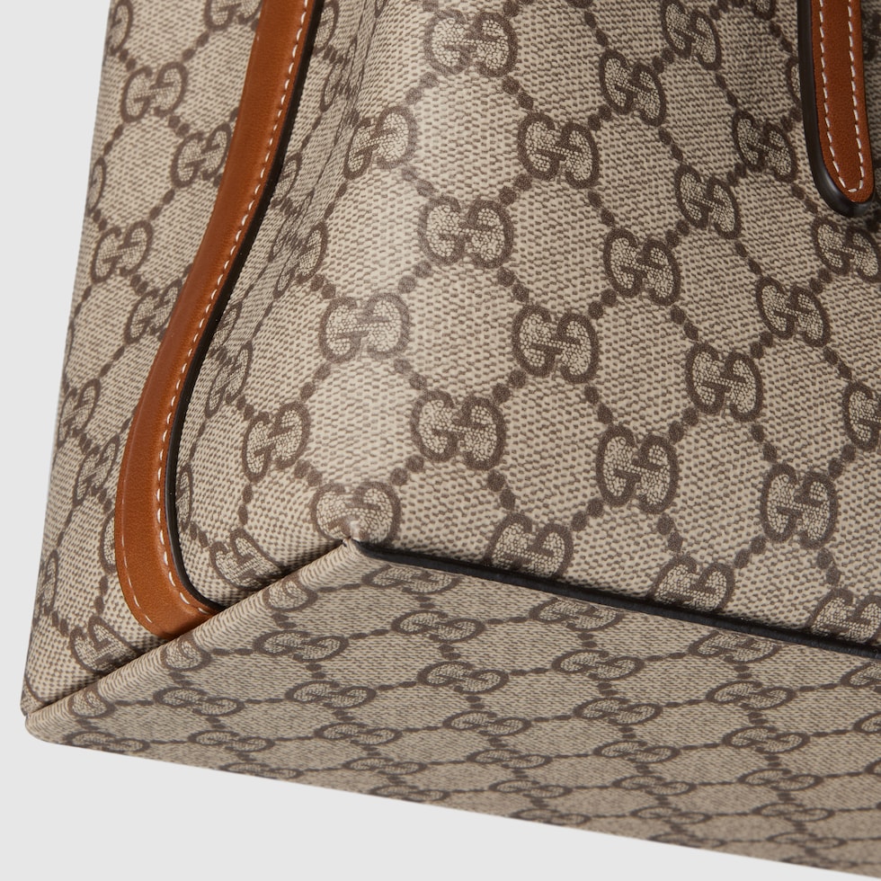 GG Emblem large tote bag in beige and brown GG fabric | GUCCI® US