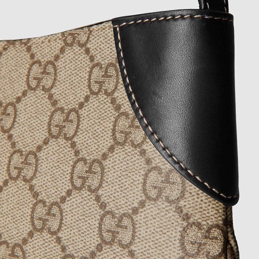GG Emblem small shoulder bag in beige and dark brown fabric | GUCCI® US