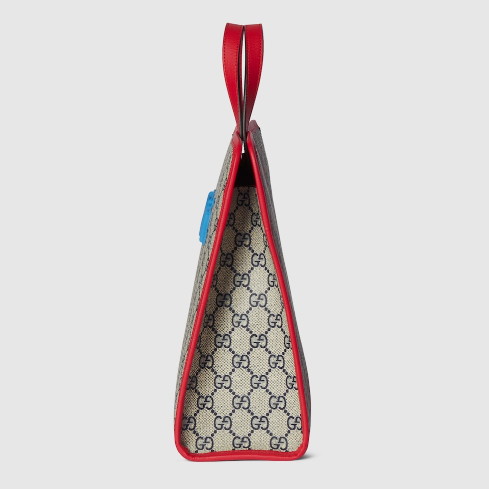 Children's GG tote bag with print in beige and blue GG Supreme | GUCCI® NZ