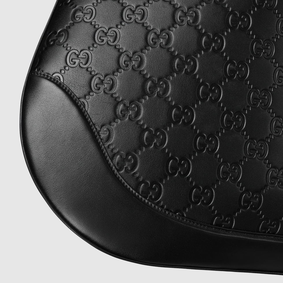 Gucci B large shoulder bag in black GG leather | GUCCI® US Gucci B large shoulder bag in black GG leather | GUCCI® US
