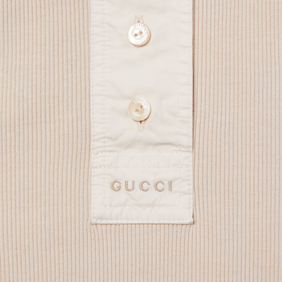 Cotton rib long-sleeve T-shirt in light pink | GUCCI® FR
