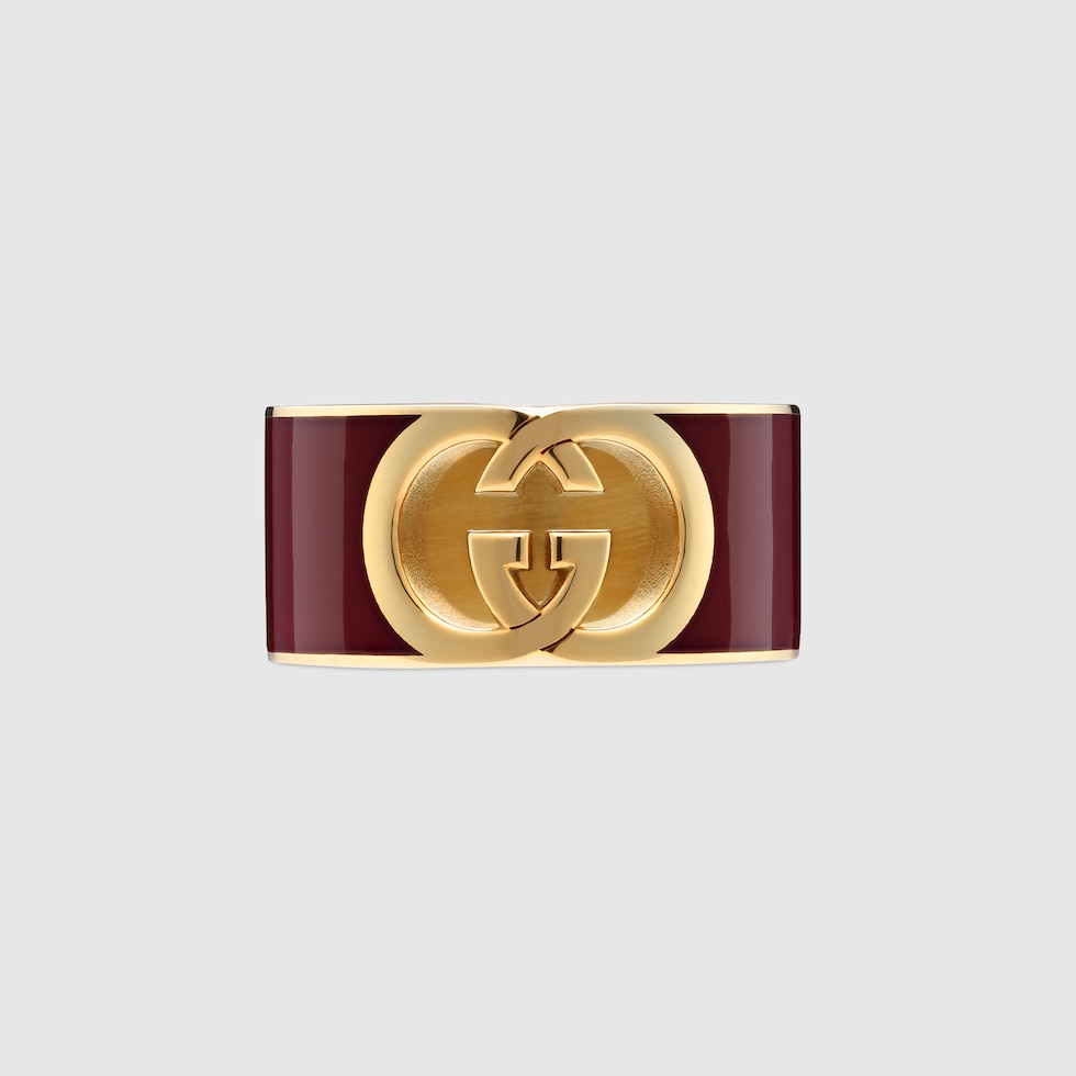 Bague en émail Gucci Interlocking en laiton couleur or jaune | GUCCI® FR