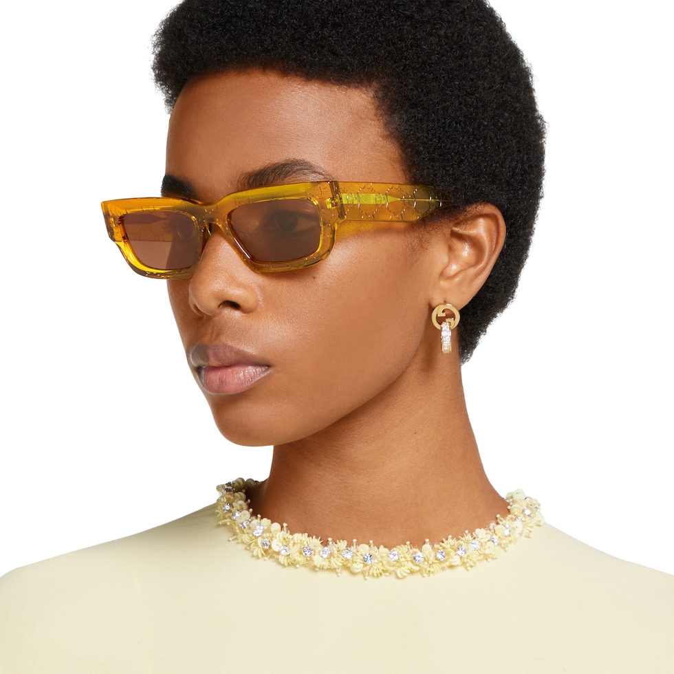 Rectangular frame sunglasses in yellow | GUCCI® US