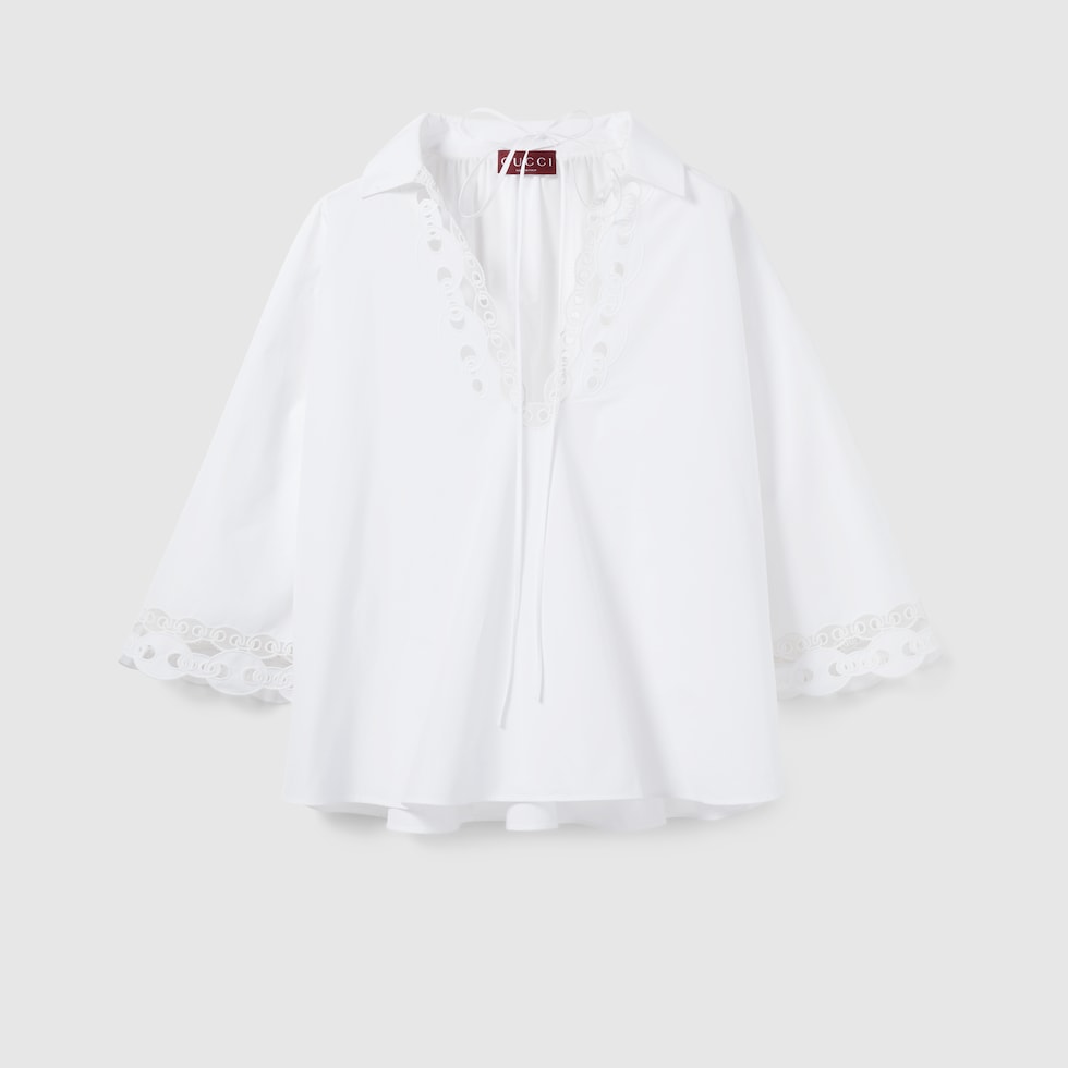 Cotton poplin shirt with embroidery in white | GUCCI® US