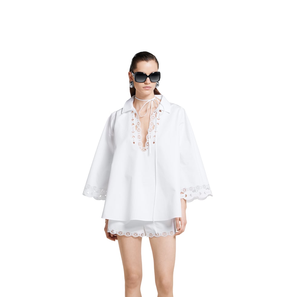 Cotton poplin shirt with embroidery in white | GUCCI® US