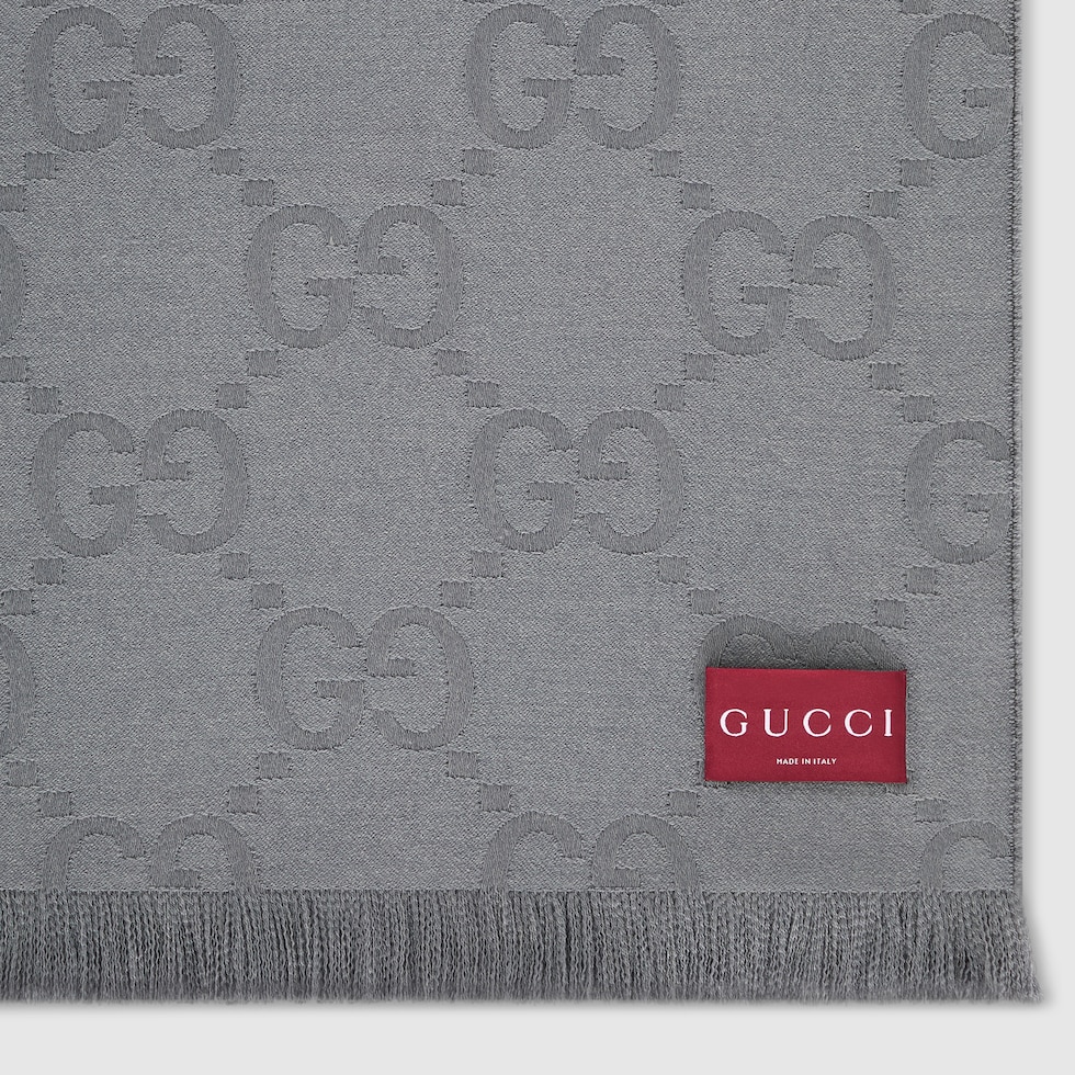GG wool silk jacquard blanket in grey | GUCCI® US