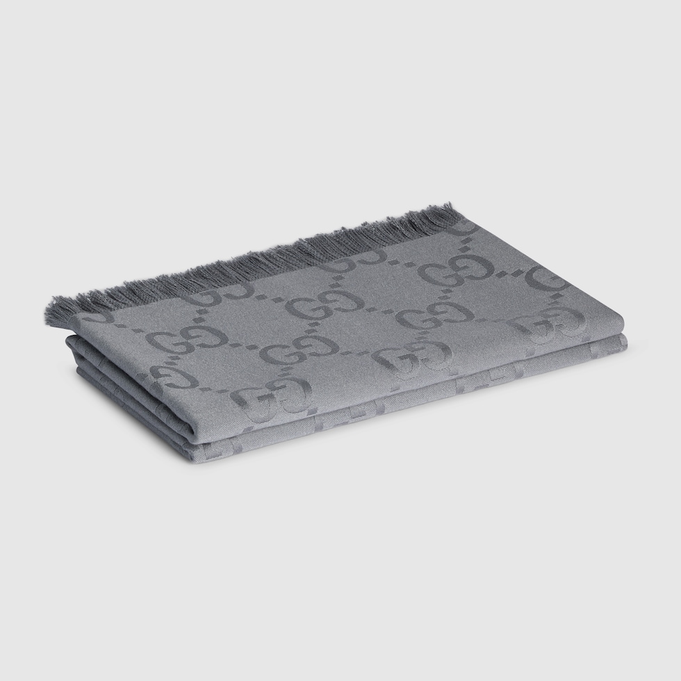 GG wool silk jacquard blanket in grey | GUCCI® US