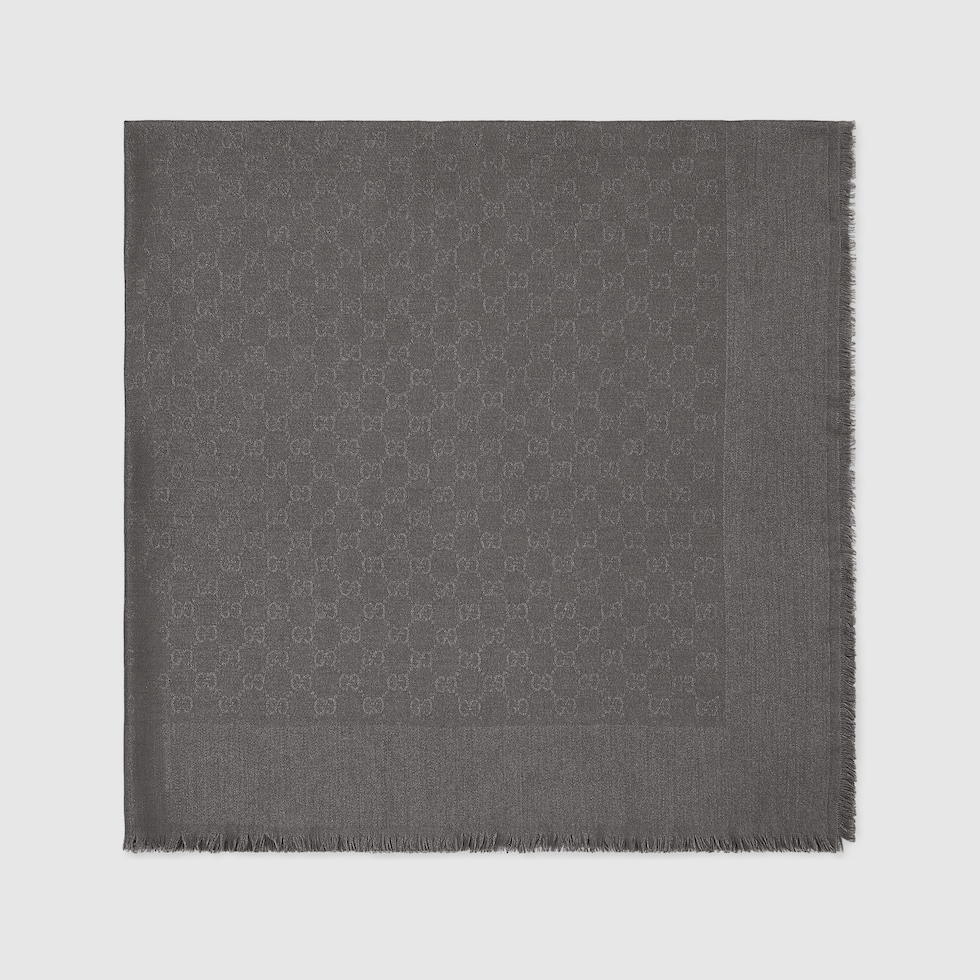 GG wool and silk jacquard shawl in dark grey | GUCCI® AE