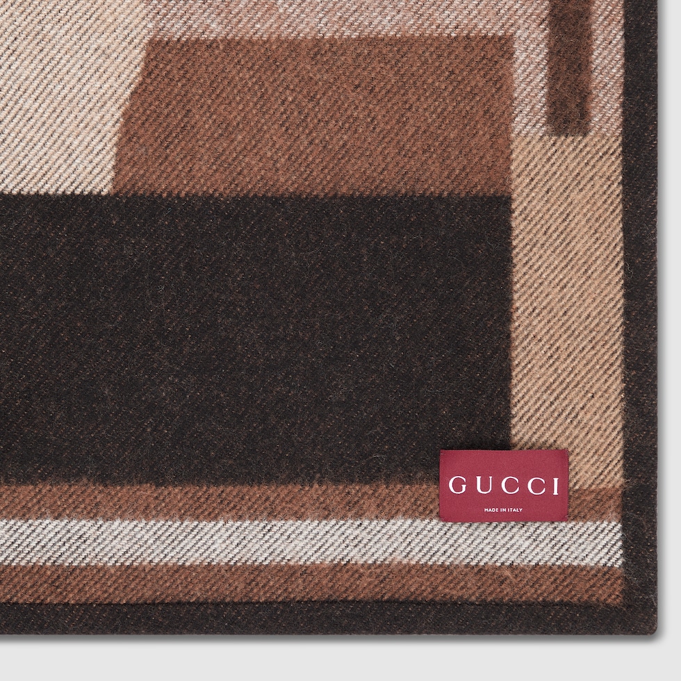 Wool and cashmere jacquard blanket in brown wool | GUCCI® US