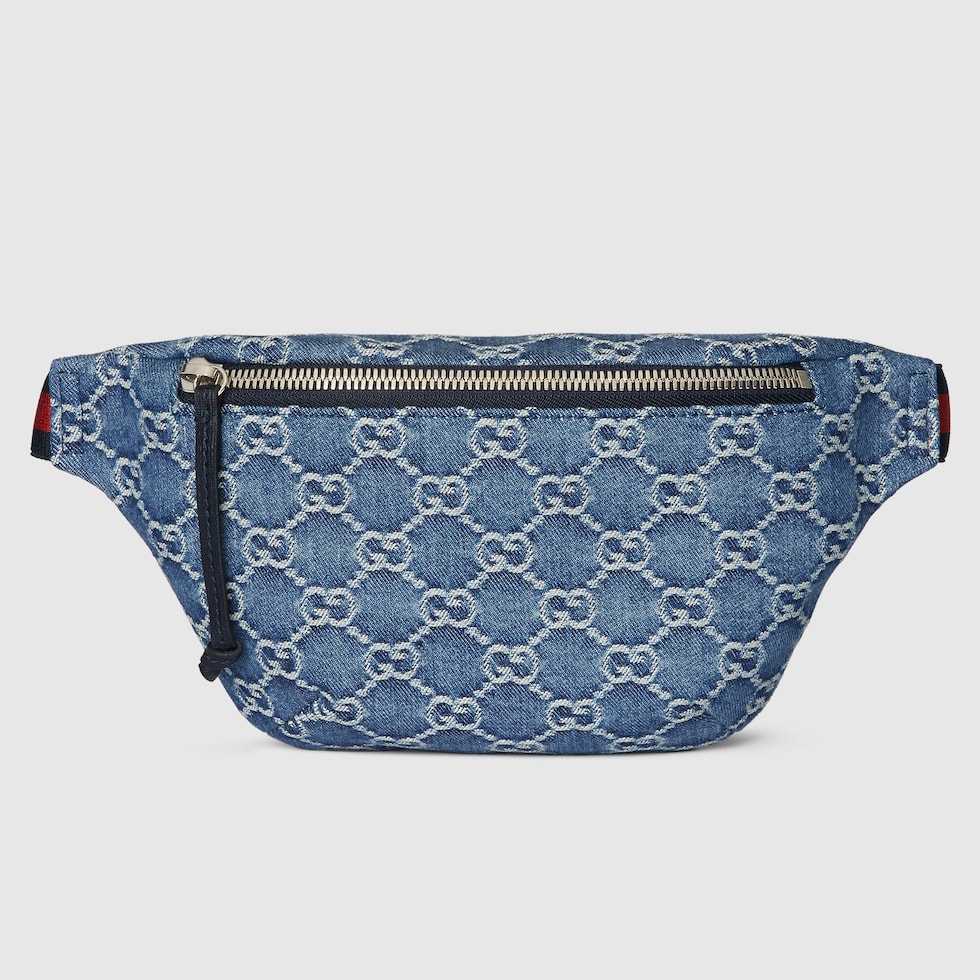 Marsupio bambino con motivo GG in denim GG blu e avorio | GUCCI® IT