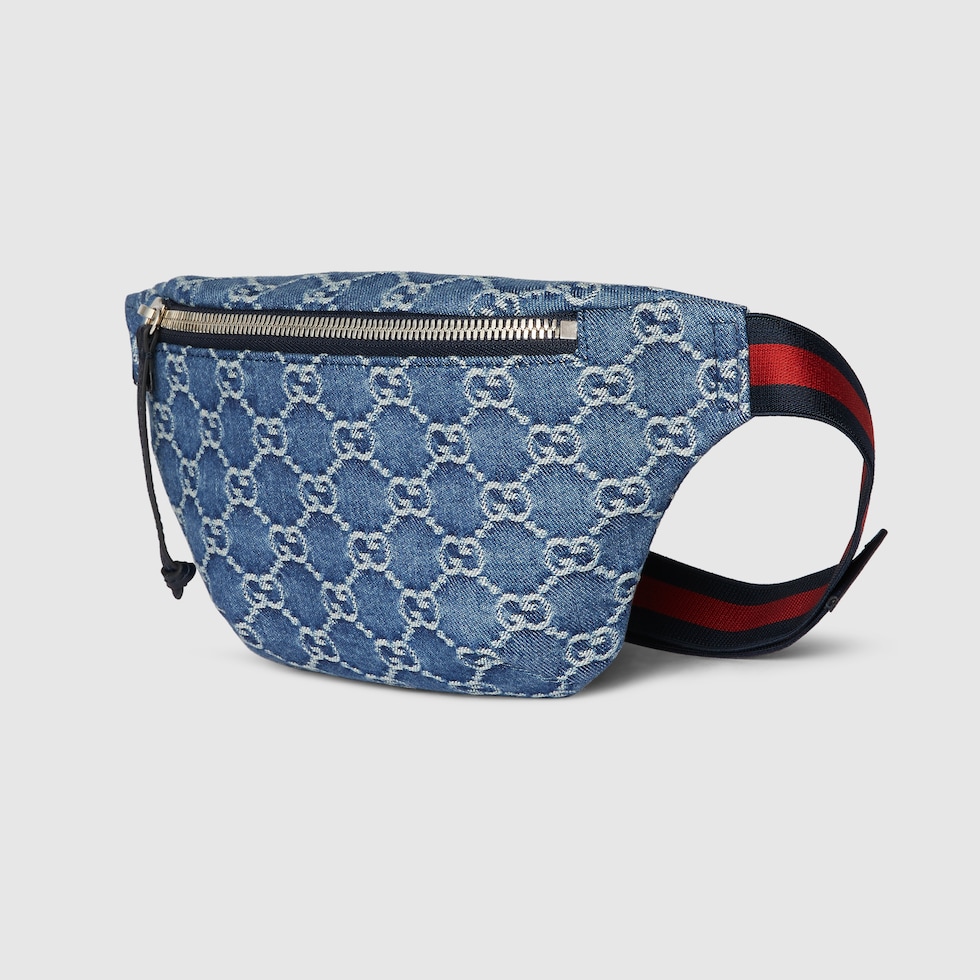 Marsupio bambino con motivo GG in denim GG blu e avorio | GUCCI® IT