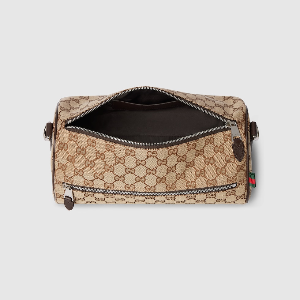 GG canvas small cylinder bag in beige and brown GG canvas | GUCCI® US