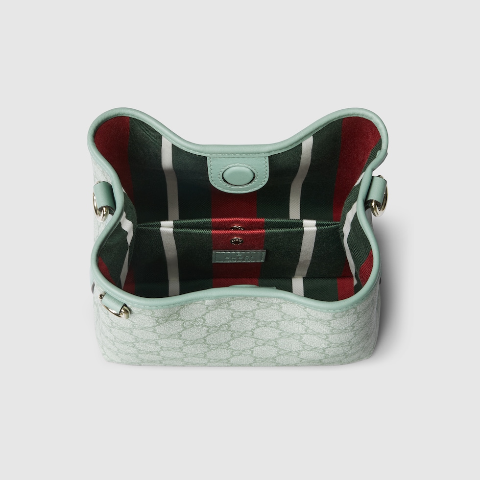 GG Emblem small bucket bag in sage green fabric | GUCCI® TH