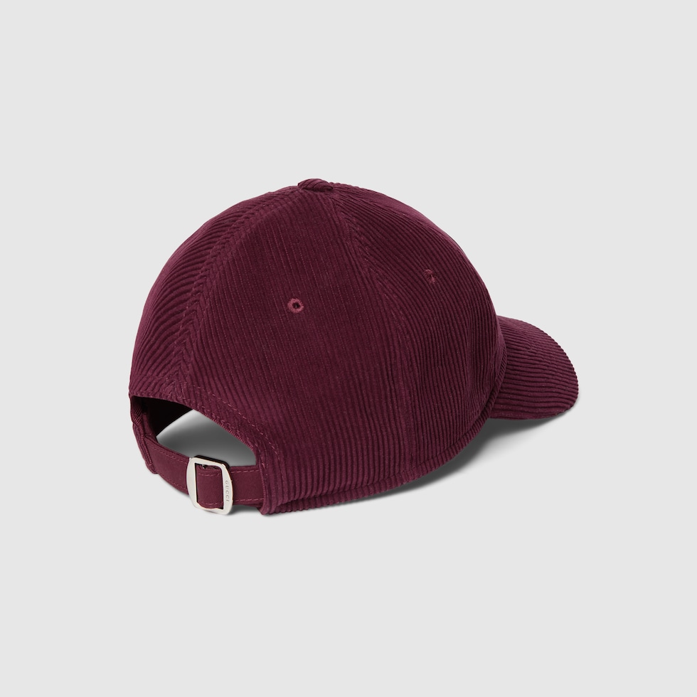 Velvet baseball hat with embroidery in bordeaux | GUCCI® US