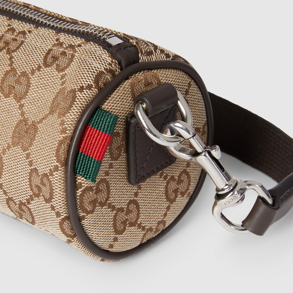 GG canvas mini cylinder bag in beige and brown GG canvas | GUCCI® US
