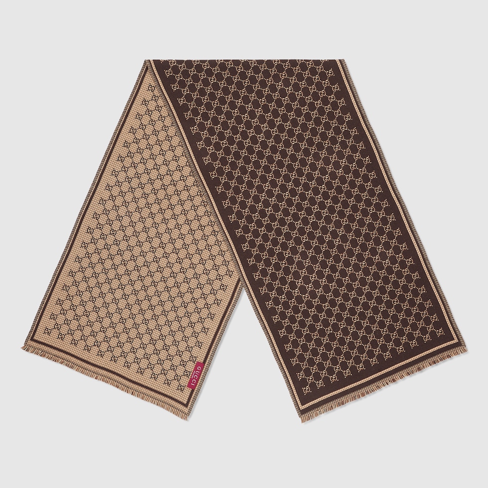 GG wool jacquard scarf in dark brown and beige | GUCCI® US