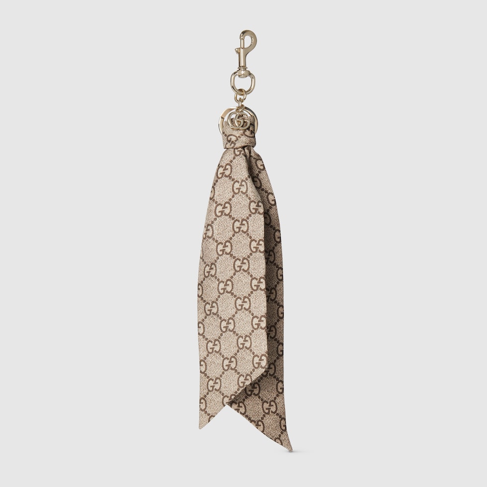 Keychain with GG silk in beige and dark brown silk | GUCCI® AU