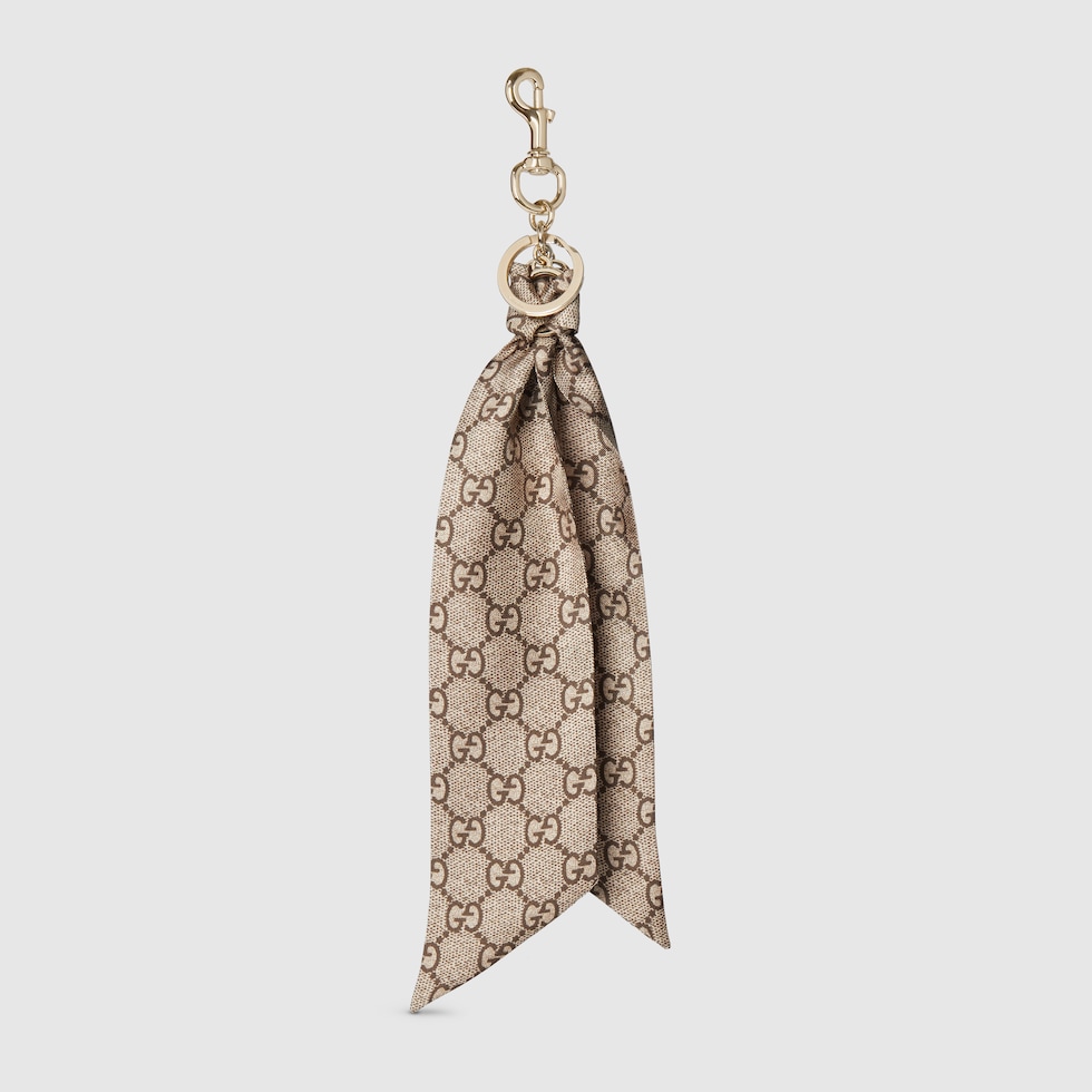Keychain with GG silk in beige and dark brown silk | GUCCI® US