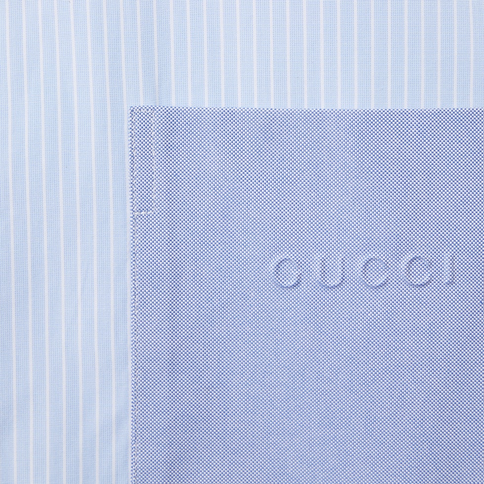 Striped cotton shirt with embossed logo in light blue and white | GUCCI® TH