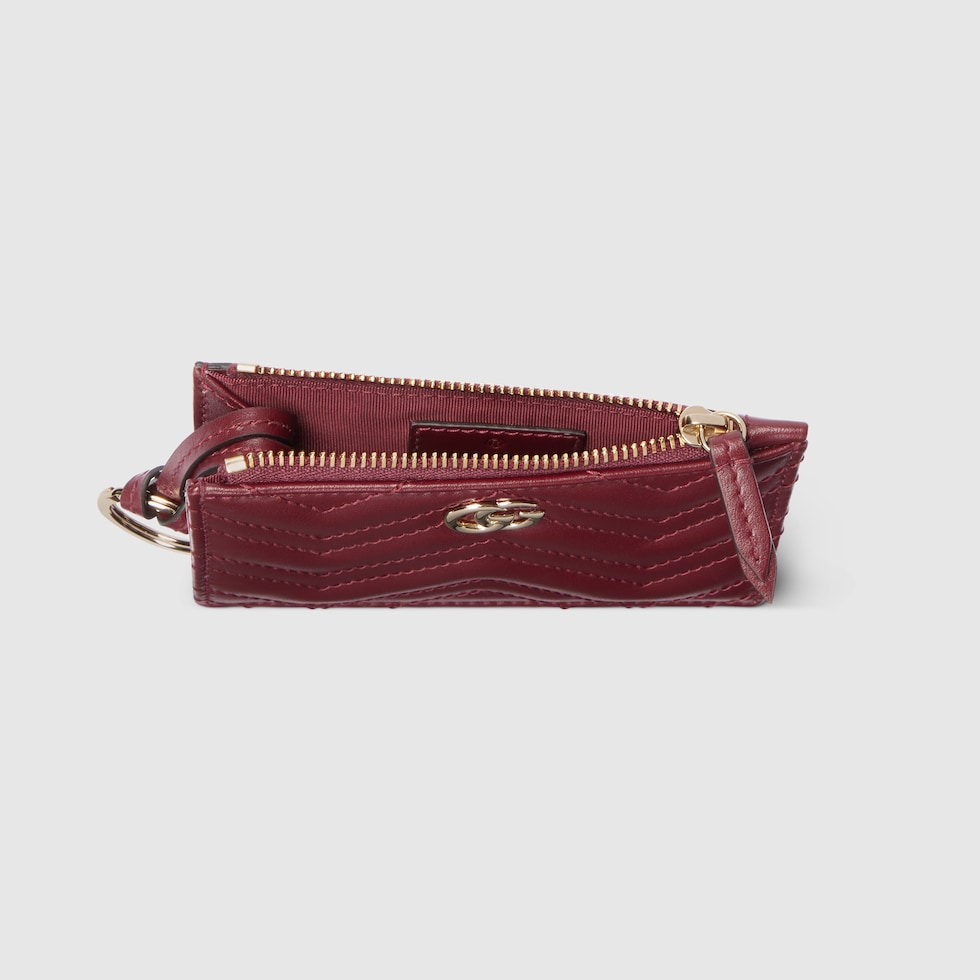 GG Marmont zip key pouch in Rosso Ancora red leather | GUCCI® UK