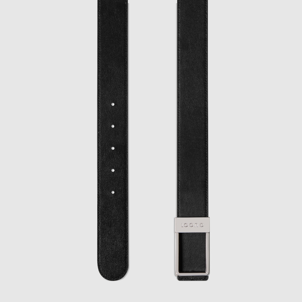 Reversible belt with rectangular buckle in black GG Supreme and leather ...