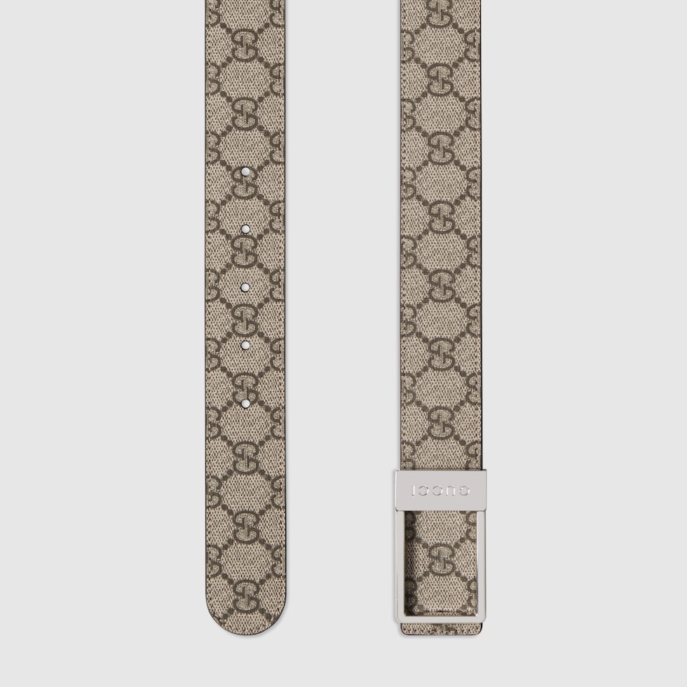 Reversible belt with rectangular buckle in beige GG Supreme and brown ...