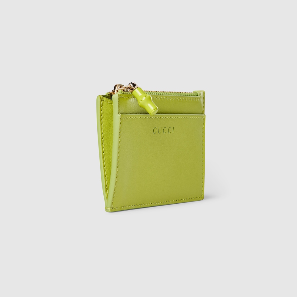 Card case with bamboo in bright green leather | GUCCI® PT