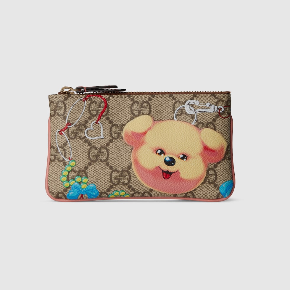 Heart-shaped keychain in beige and brown fabric | GUCCI® CA