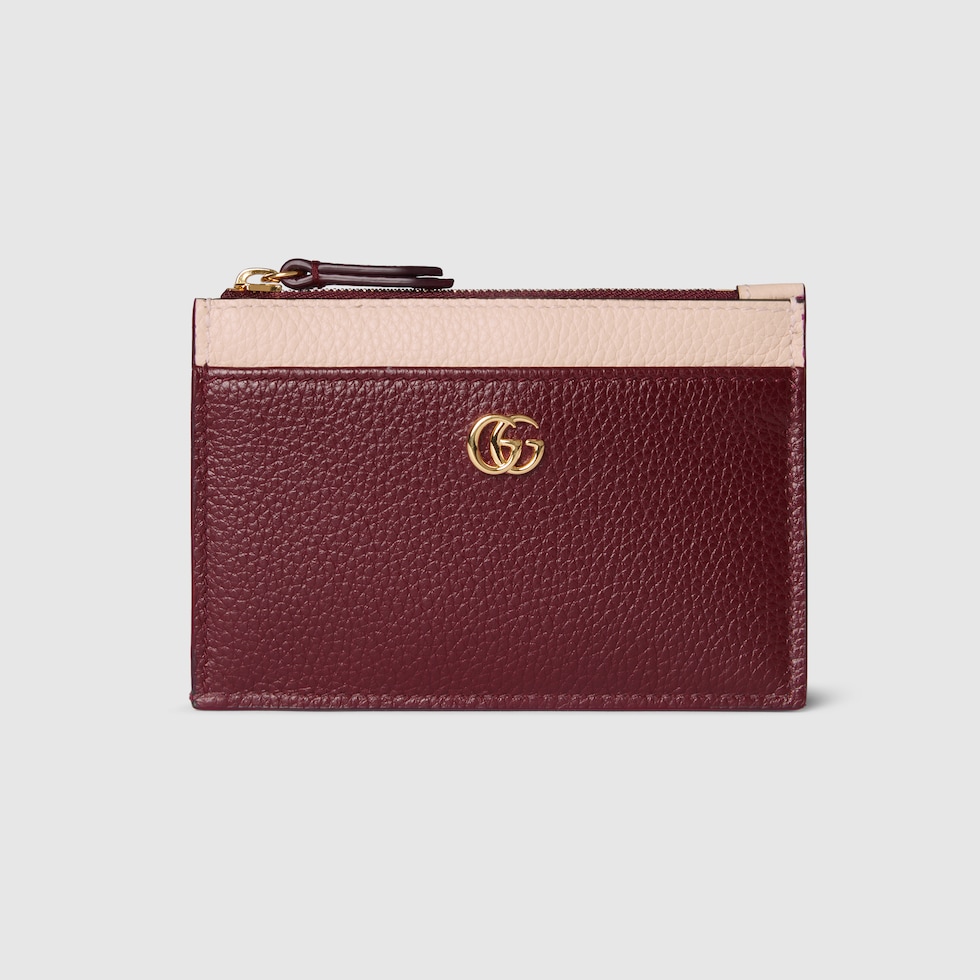 GG Marmont zip key pouch in Rosso Ancora red and pink leather | GUCCI® US