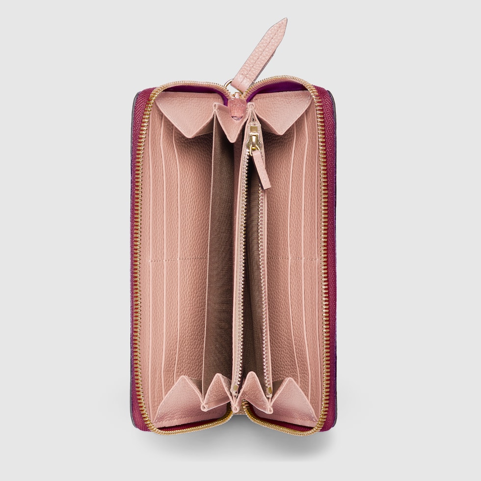 Bi-color GG Marmont zip around wallet in Rosso Ancora red and pink ...