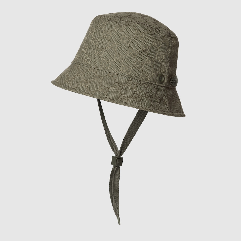 GG canvas bucket hat with tie in forest green | GUCCI® TH