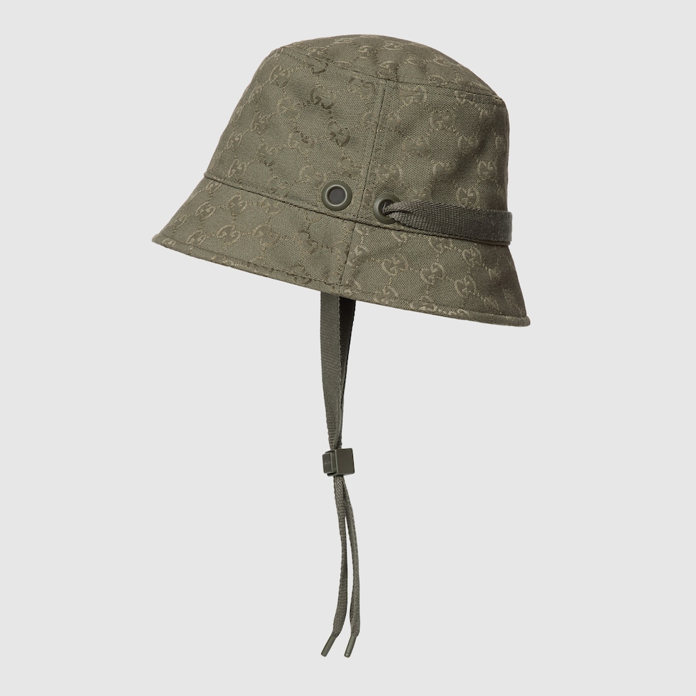 GG canvas bucket hat with tie in forest green | GUCCI® CA