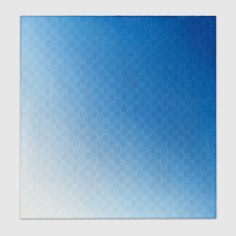 Printed cotton pocket square in gradient blue | GUCCI® US