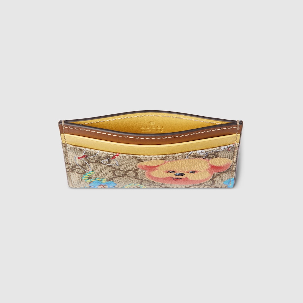 Card case with motif in beige and brown fabric | GUCCI® US