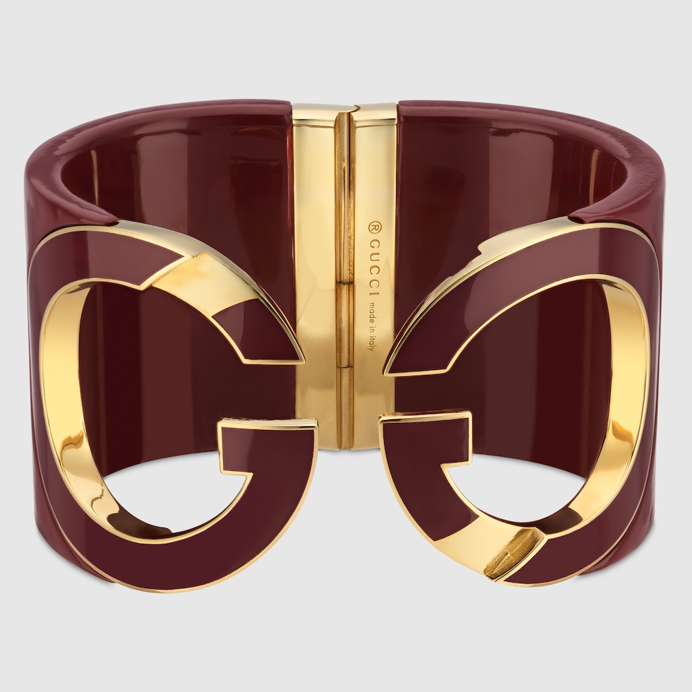 Gucci Interlocking cuff bracelet in Rosso Ancora red resin | GUCCI® US