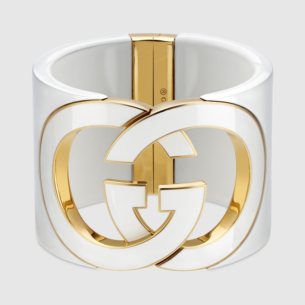 Gucci Interlocking cuff bracelet in white resin | GUCCI® UK