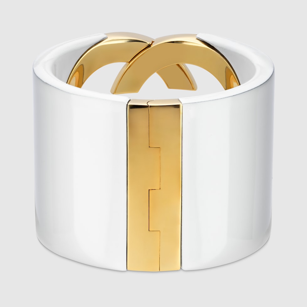Gucci Interlocking cuff bracelet in white resin | GUCCI® UK