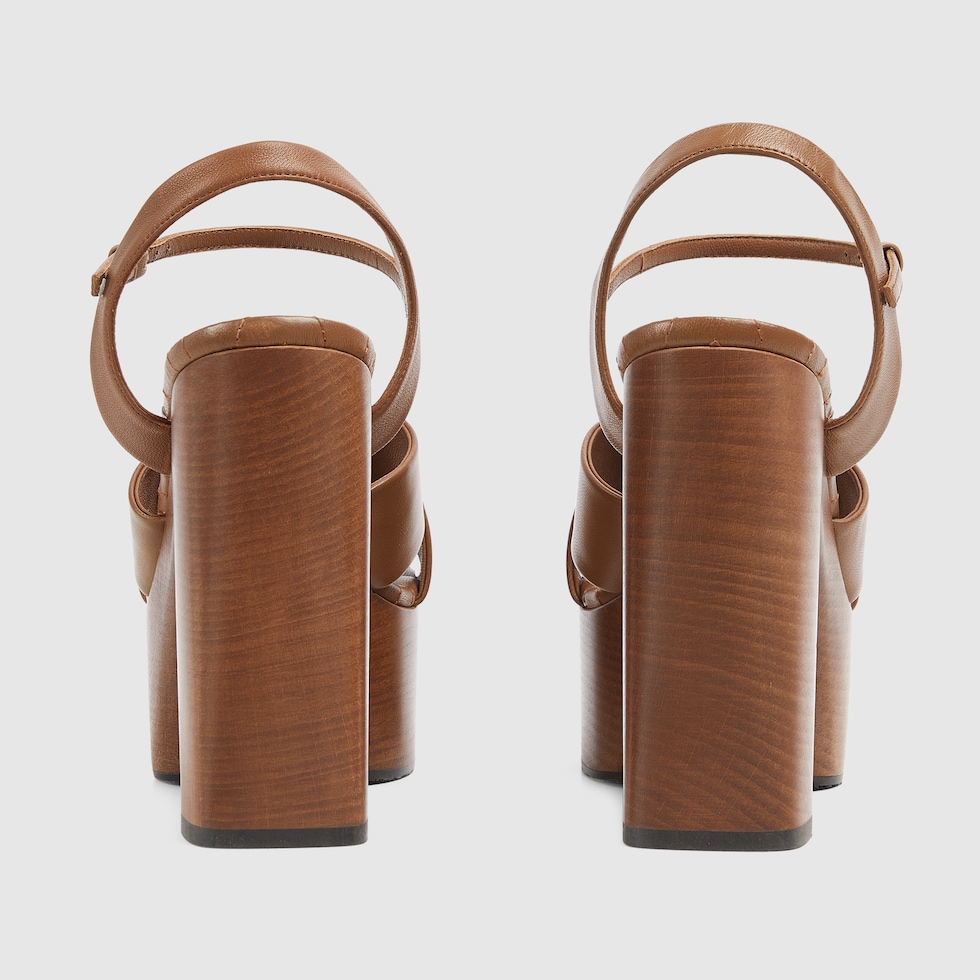 Women's platform sandal in brown leather | GUCCI® CA