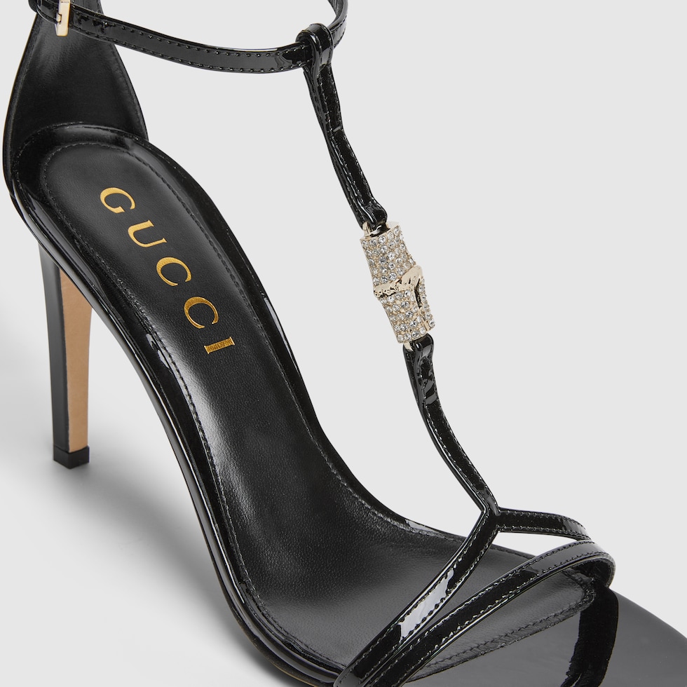 Women's sandal with bamboo in black patent leather | GUCCI® CA
