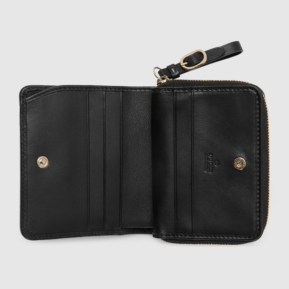 GG Emblem zip mini wallet in beige and dark brown fabric | GUCCI® NO