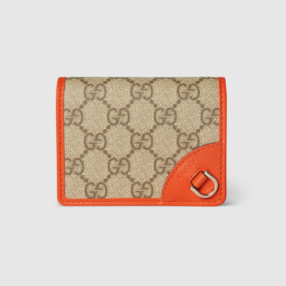 GG Emblem small wallet in beige and brown GG fabric | GUCCI® UK
