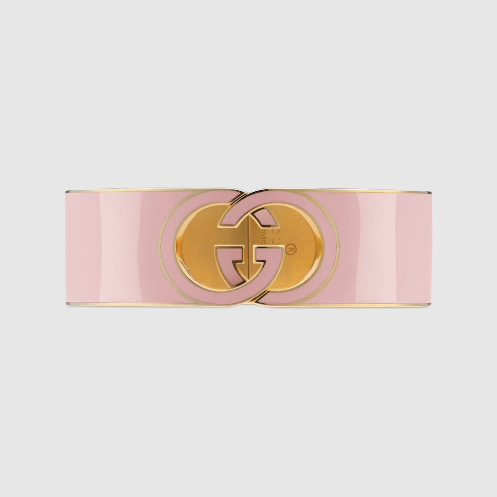 Gucci Interlocking enamel cuff bracelet in yellow gold-toned brass ...