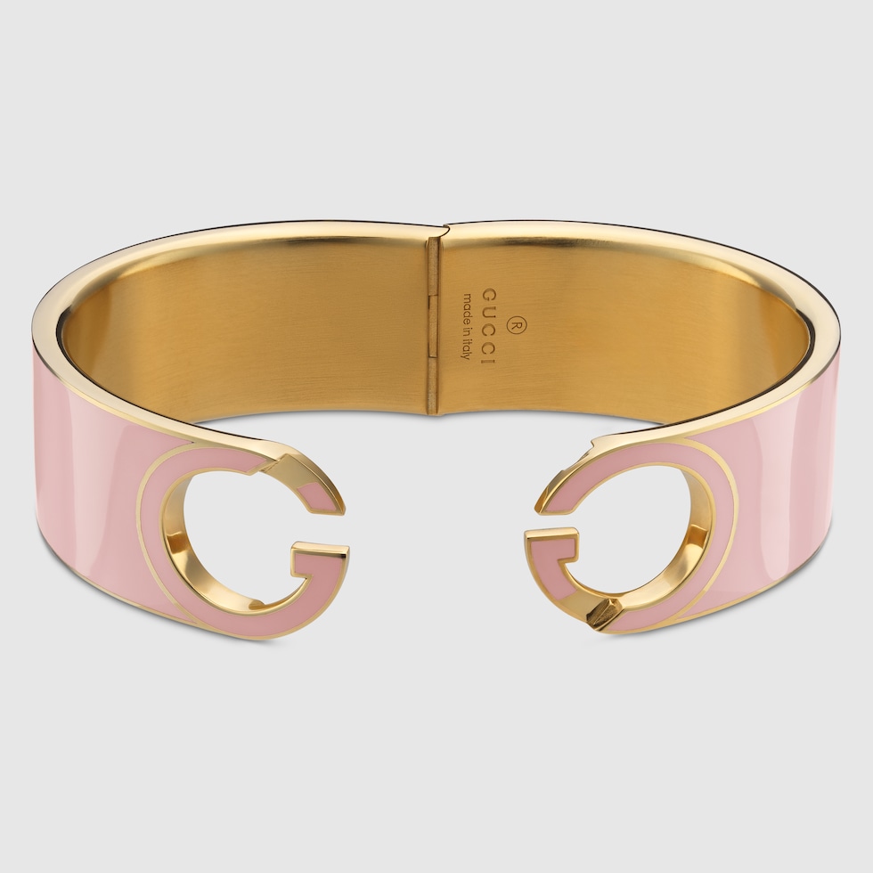 Gucci Interlocking enamel cuff bracelet in yellow gold-toned brass ...