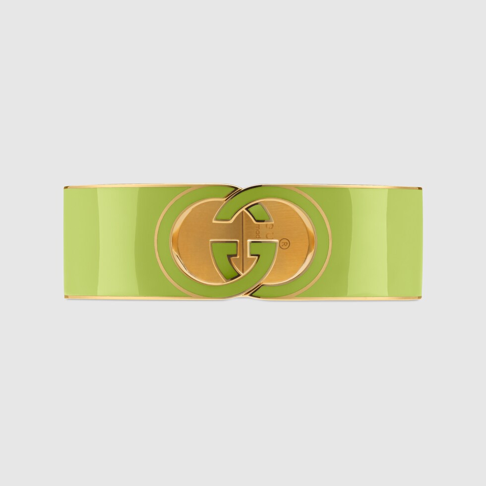 Gucci Interlocking enamel cuff bracelet in yellow gold-toned brass ...