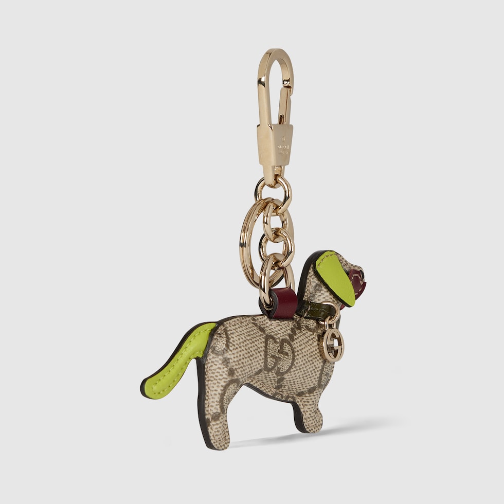 Dog-shaped bag charm in beige and brown GG fabric | GUCCI® CA