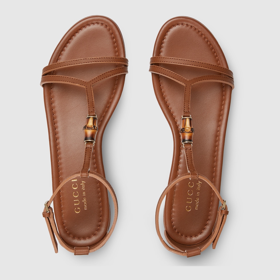 Women's sandal with bamboo detail in light brown leather | GUCCI® US