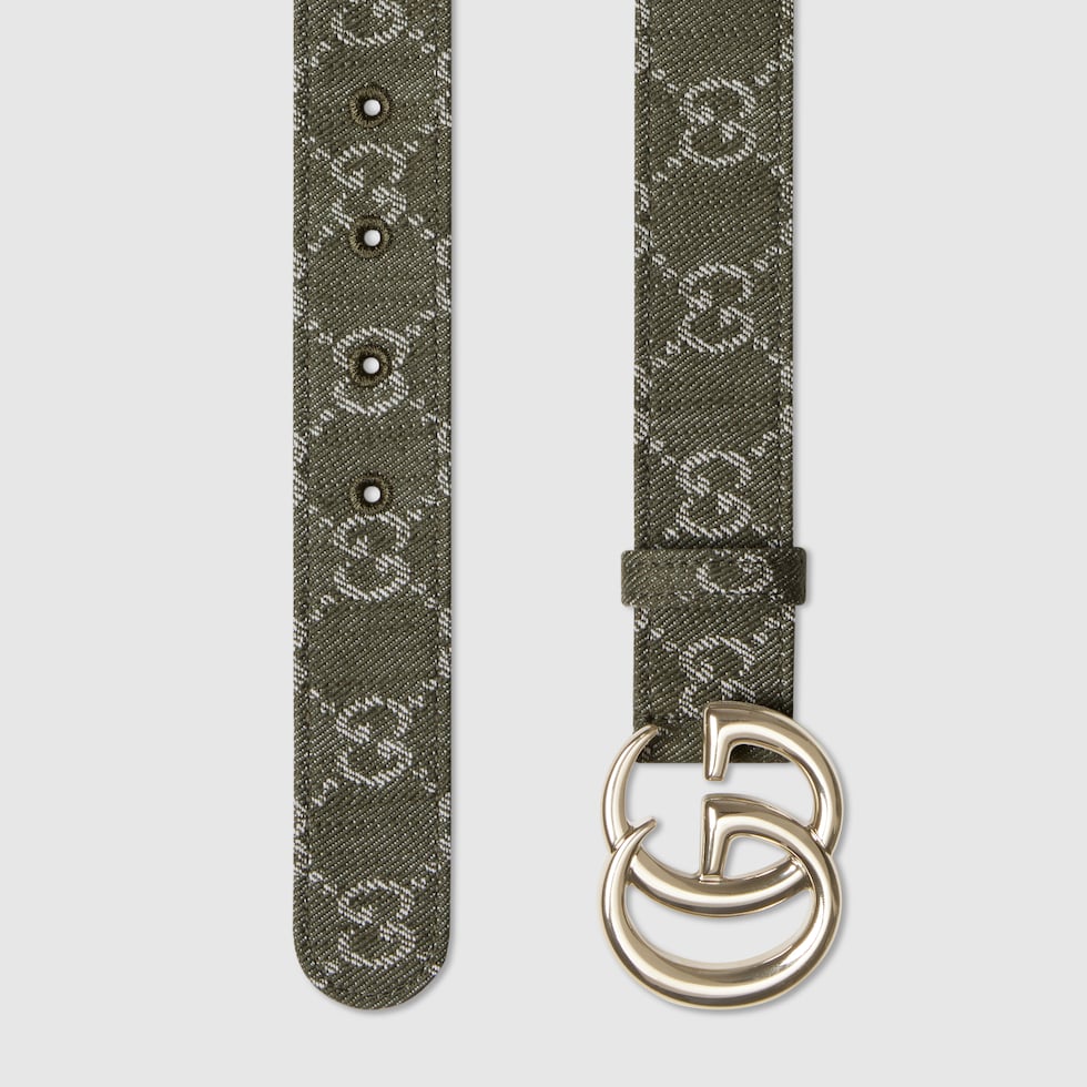 GG Marmont thin belt in dark green GG denim | GUCCI® UK
