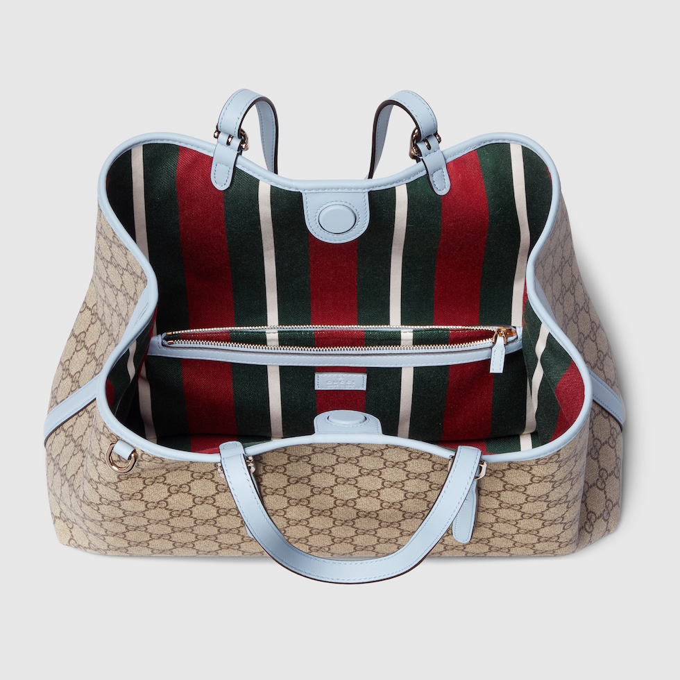 GG Emblem large tote bag in beige and dark brown fabric | GUCCI® AU