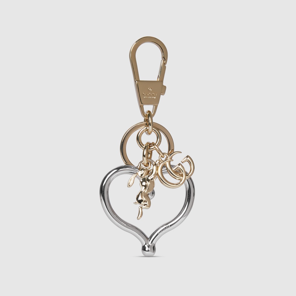 Heart-shaped keychain in light gold-toned metal | GUCCI® US