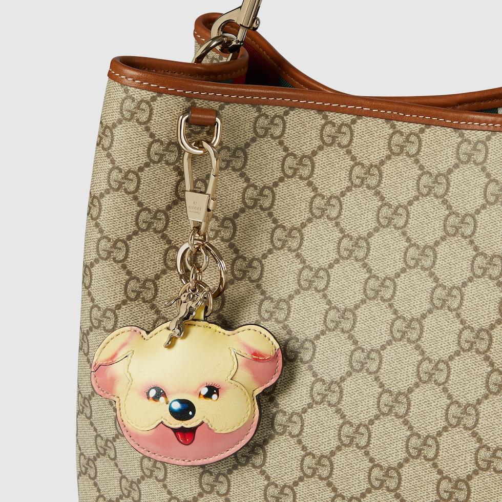 Dog-shaped keychain in multicolor leather | GUCCI® Australia